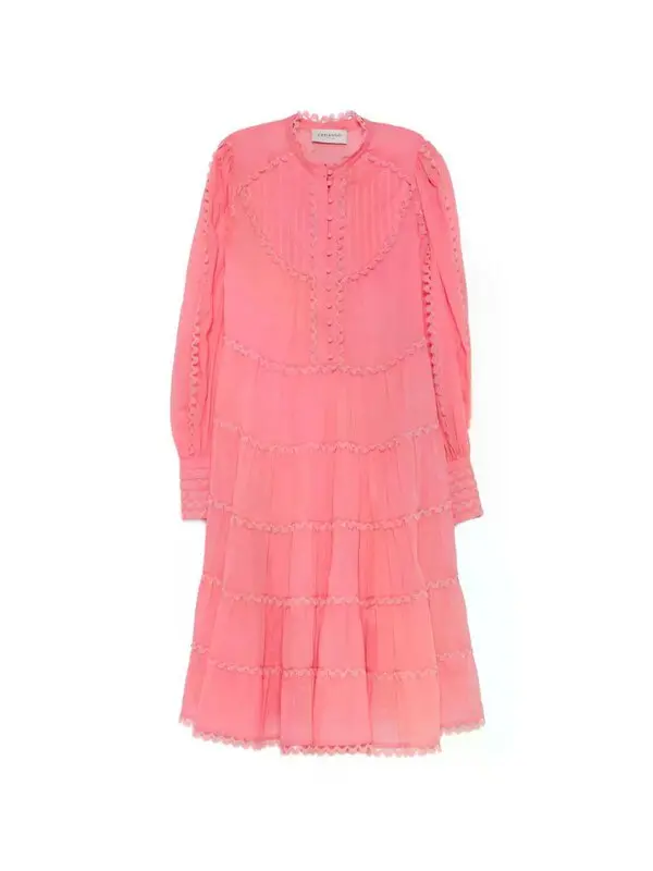 ERMANNO FIRENZE Layered Lace Trim Midi Dress - Pink
