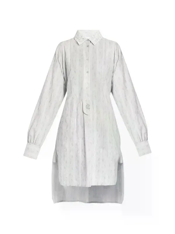 Erdem Striped Floral Print Collared Dress - Grey