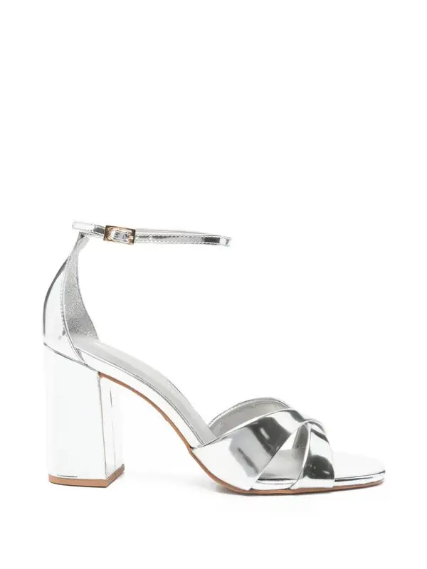ANDREA CARRANO Crossover Strap Sandals With Block Heel - Silver