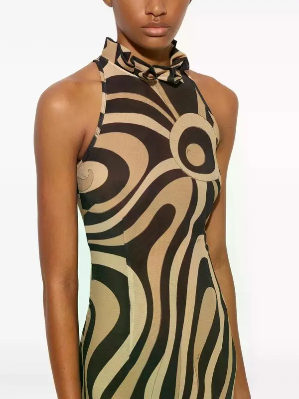 Emilio Pucci Marmo Print Sleeveless Dress With Ruffle Details