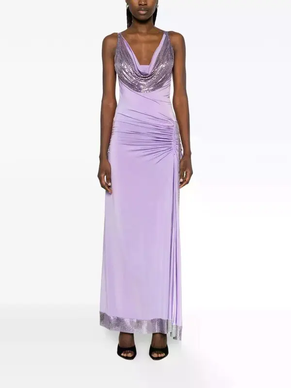 Rabanne Sleeveless Maxi Dress With Chainmail Trim