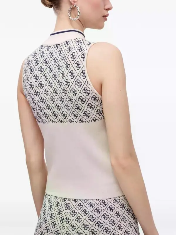 Guess Sleeveless High-neck Logo-patterned Top - Neutrals