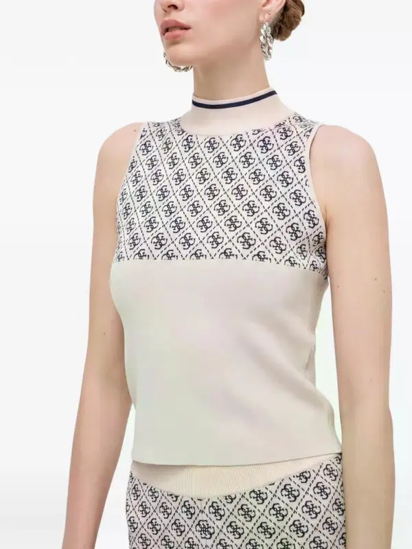 Guess Sleeveless High-neck Logo-patterned Top - Neutrals