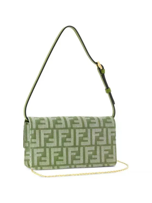 Fendi Ff Jacquard Shoulder Bag - Green