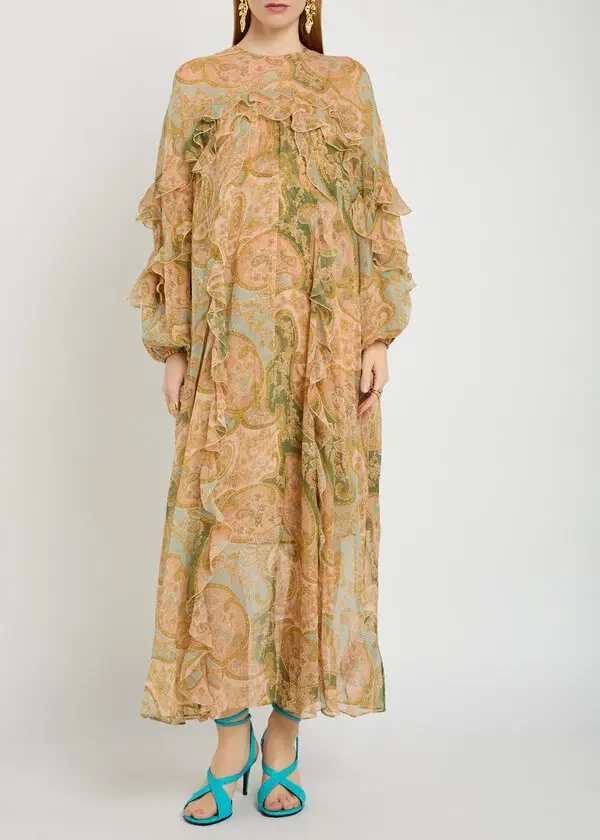 Zimmermann Luna Flutter Paisley Ruffled Silk Midi Dress