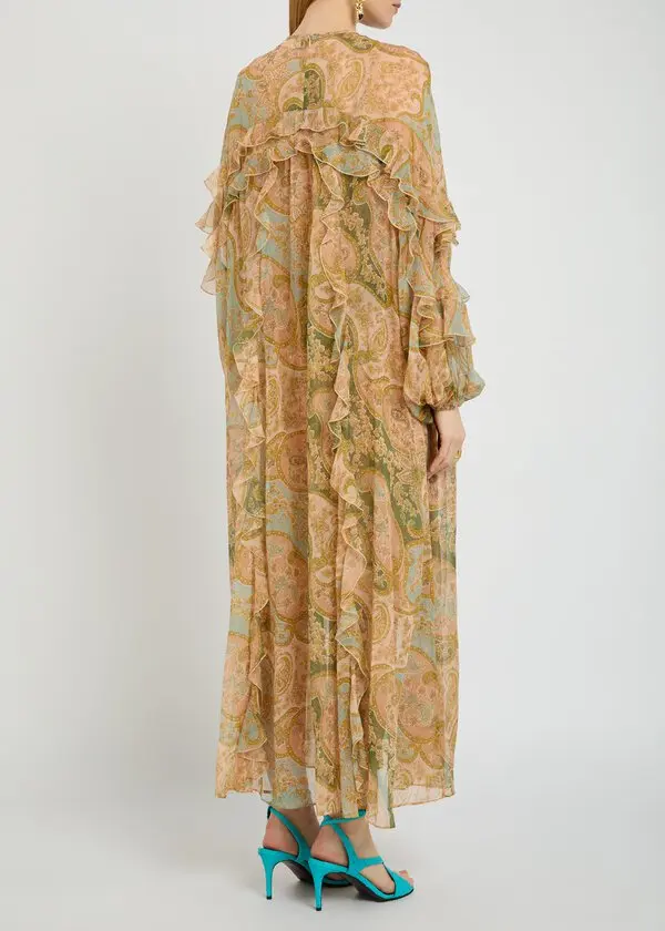 Zimmermann Luna Flutter Paisley Ruffled Silk Midi Dress