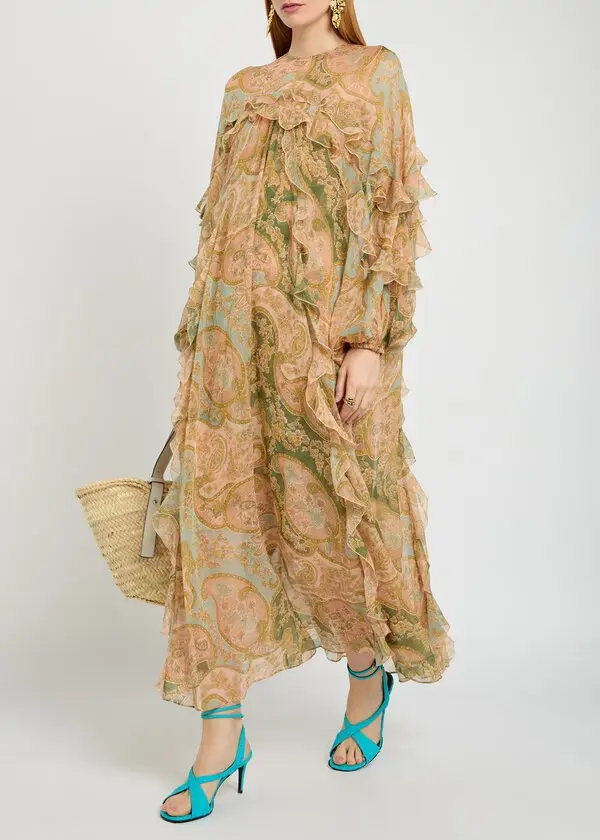 Zimmermann Luna Flutter Paisley Ruffled Silk Midi Dress