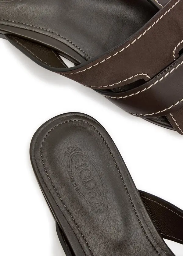 TOD'S Square-toe Suede And Leather Sandals - Black