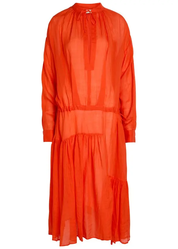 Dries Van Noten Ramie Tie Neck Shirt Dress - Red