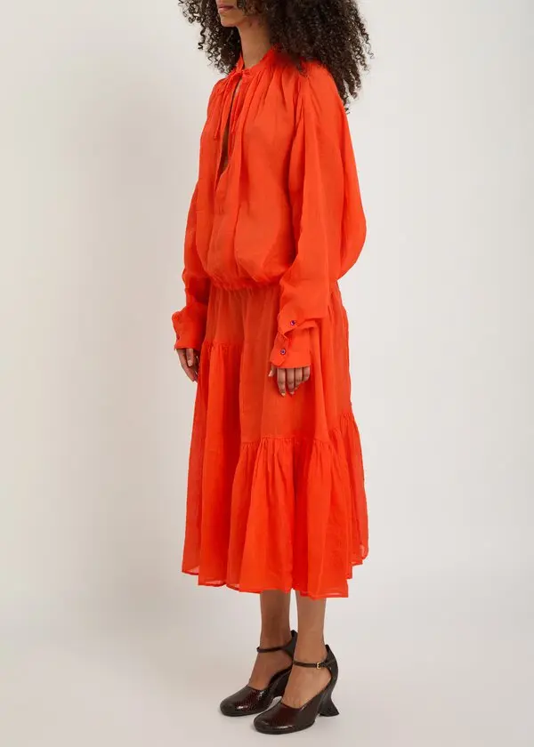 Dries Van Noten Ramie Tie Neck Shirt Dress