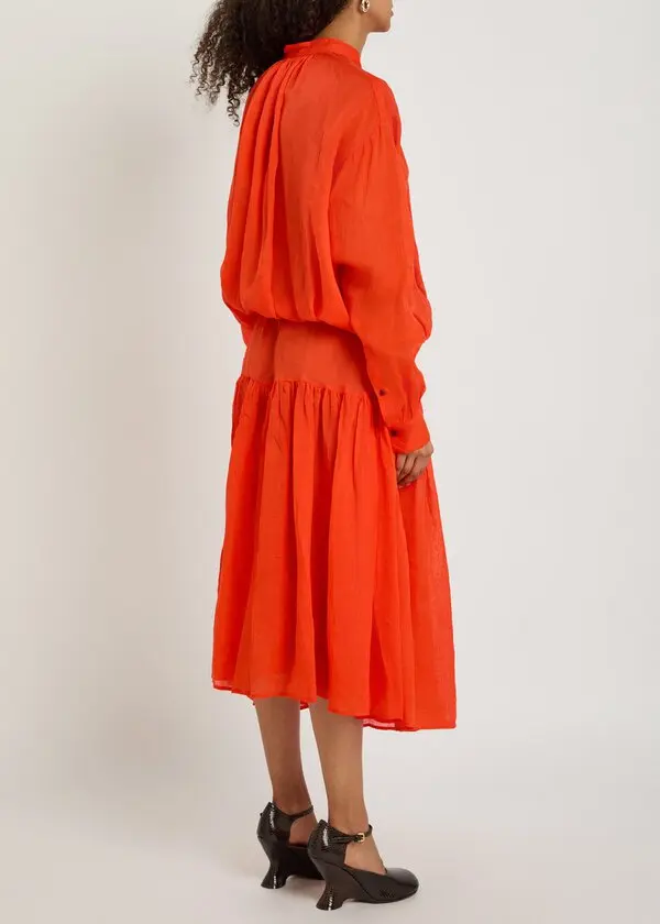 Dries Van Noten Ramie Tie Neck Shirt Dress