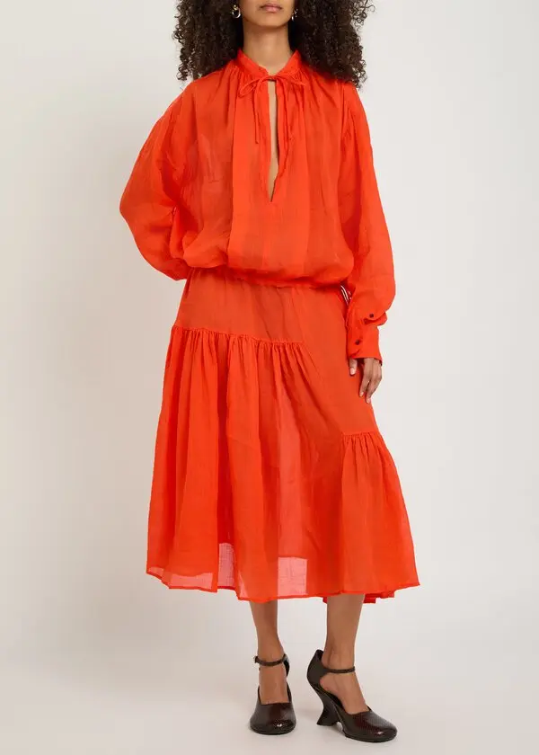 Dries Van Noten Ramie Tie Neck Shirt Dress