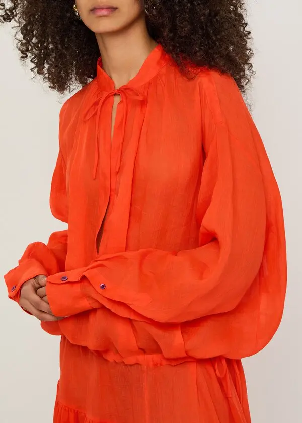 Dries Van Noten Ramie Tie Neck Shirt Dress