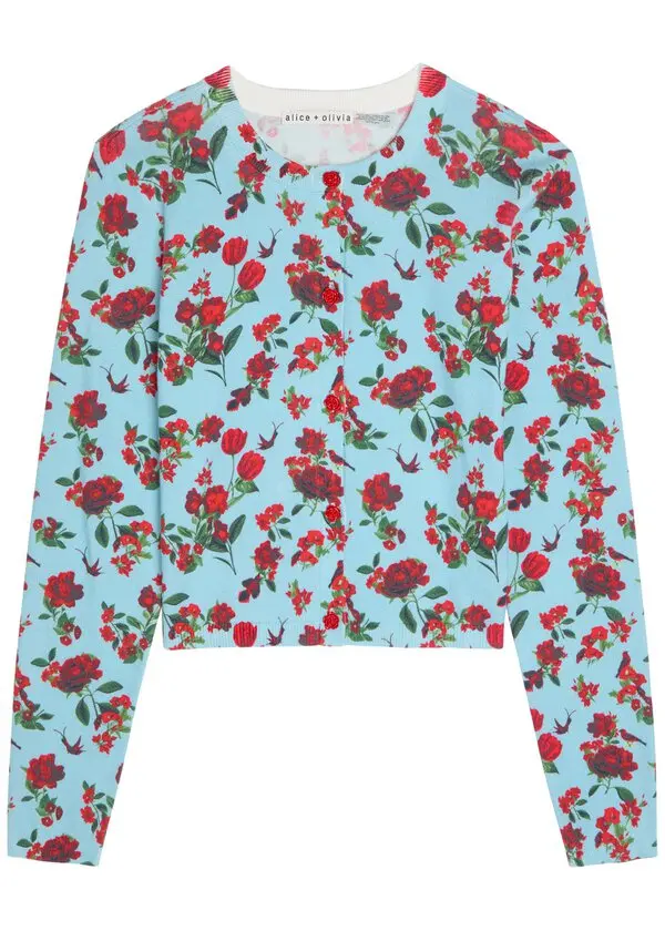Alice + Olivia Carson Floral Print Stretch-cotton Cardigan - Multicoloured