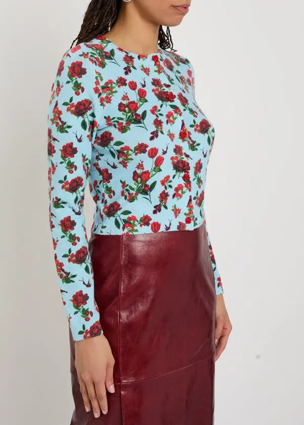Alice + Olivia Floral-print Stretch-cotton Cardigan