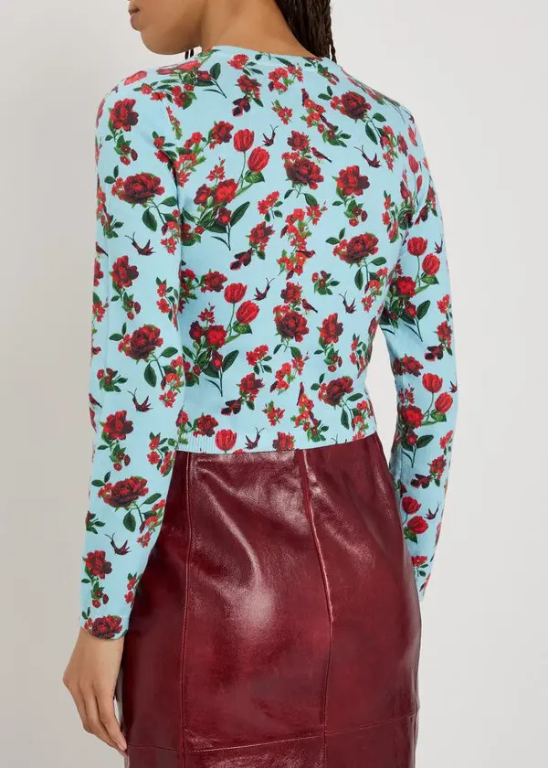 Alice + Olivia Floral-print Stretch-cotton Cardigan