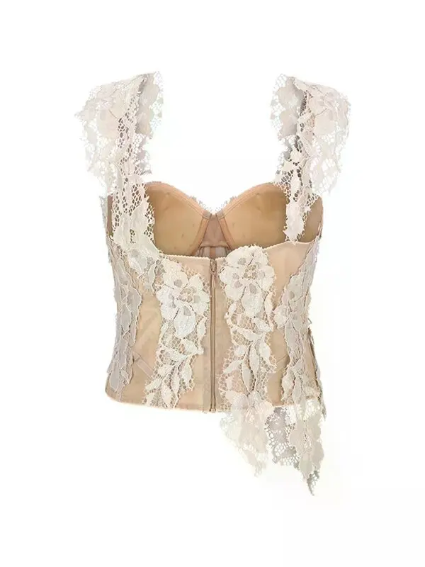Giuseppe Di Morabito Asymmetrical Lace Corset Top - White