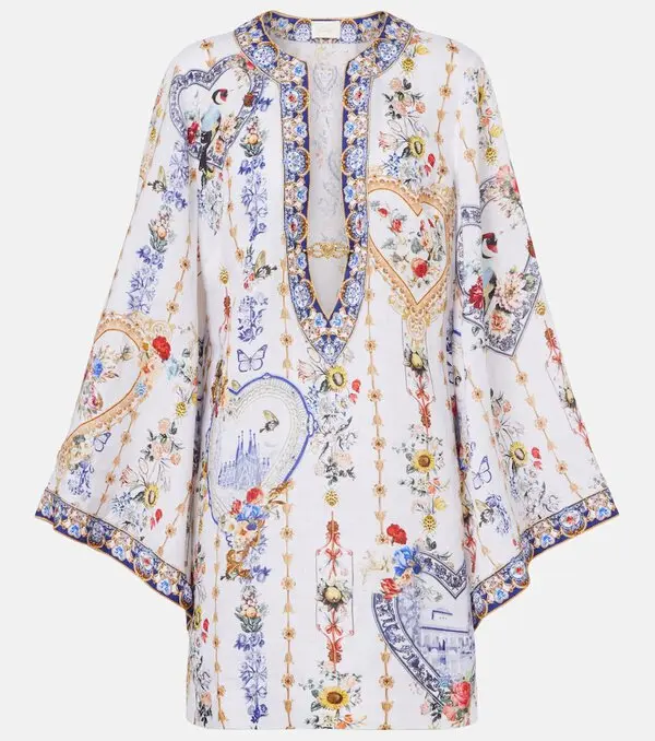 Camilla Cutout Printed Linen Kaftan - Multicoloured