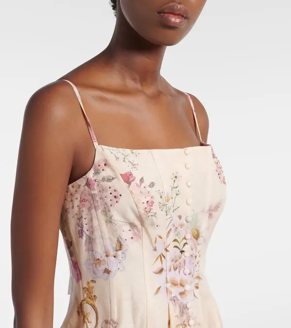 Camilla Printed Linen And Silk Midi Dress - Multicoloured
