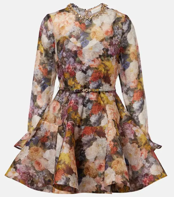 Zimmermann Alchemy Peplum Mini Dress In Linen And Silk - Multicoloured