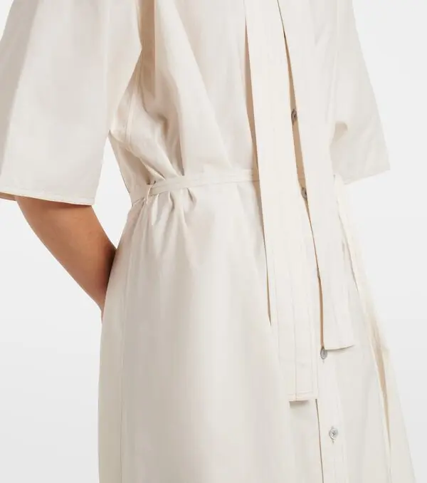 LEMAIRE Tie-neck Shirt Dress In Light Cream Cotton And Silk - White