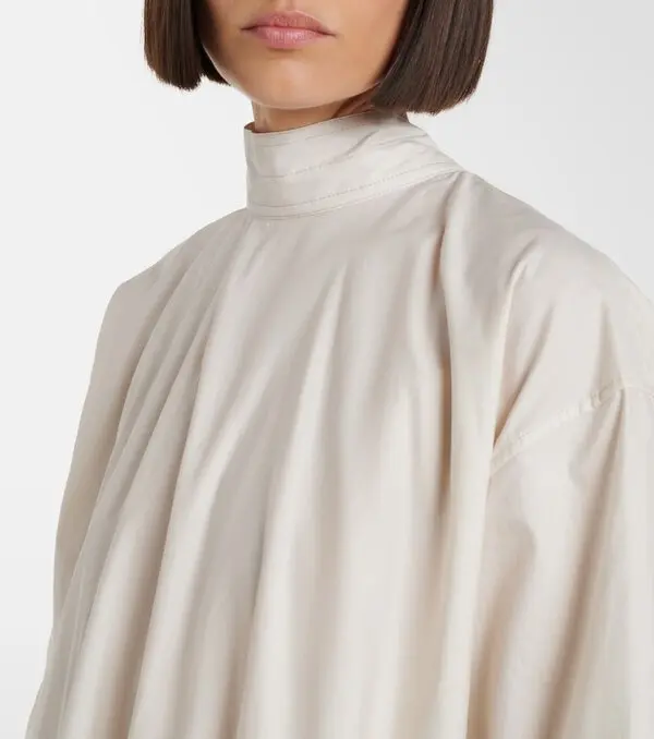 LEMAIRE Tie-neck Shirt Dress In Light Cream Cotton And Silk - White
