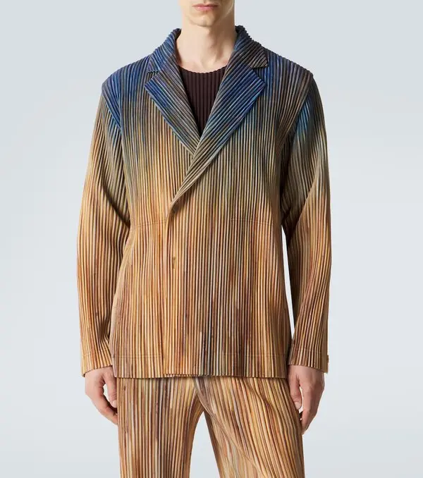 Issey Miyake Homme Plissé Pleated Paint Brush Blazer - Brown