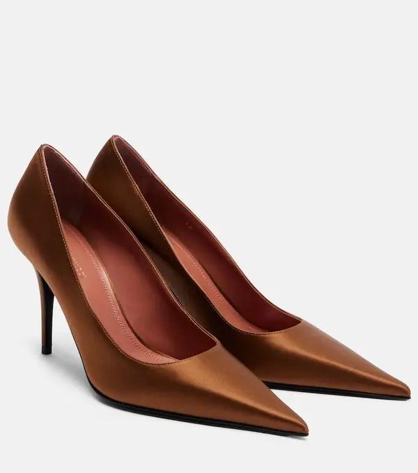Amina Muaddi Barbara" Satin Pumps - Brown