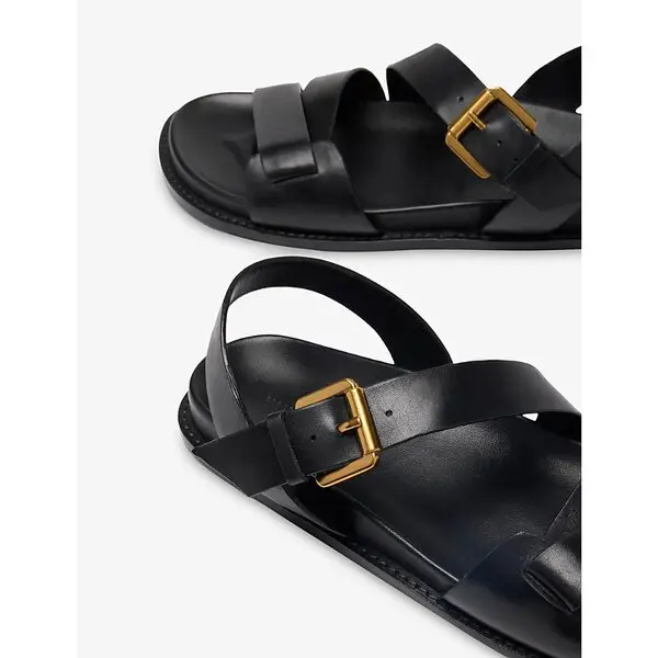 Whistles Asymmetric Buckle Leather Sandals - Black