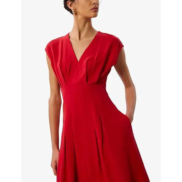 Whistles V-neck Linen-blend Midi Dress - Red