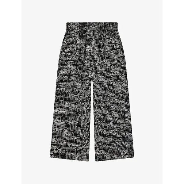 Whistles Grid-print Elasticated-waist Woven Trousers