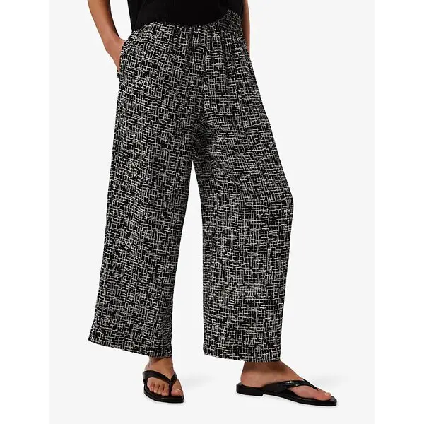 Whistles Grid-print Elasticated-waist Woven Trousers