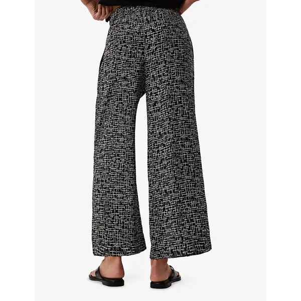 Whistles Grid-print Elasticated-waist Woven Trousers