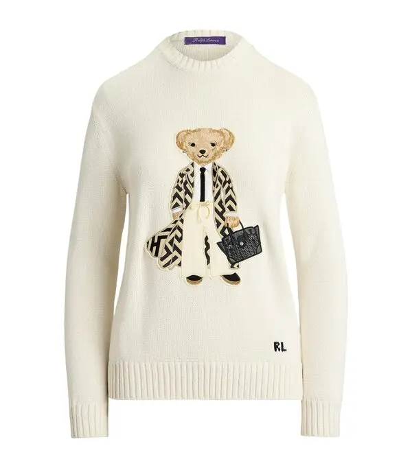 Ralph Lauren Mulberry Silk Polo Bear Crew Neck Sweater - Neutral