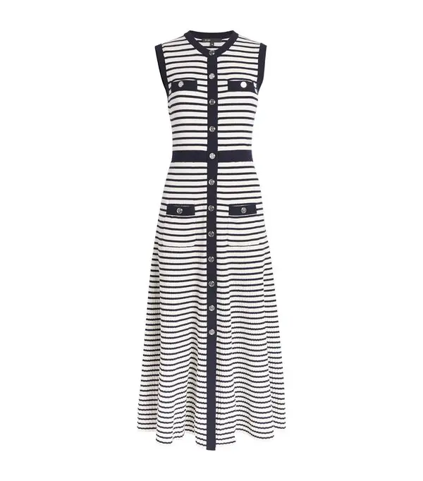 Maje Rib-knit Breton Stripe Midi Dress - Beige