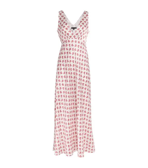 Maje Silk Floral Maxi Dress - Red