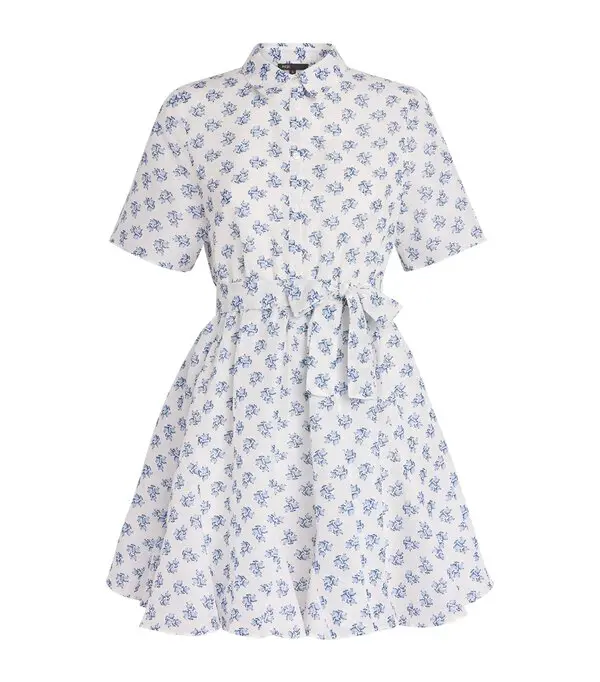 Maje Linen-blend Floral Print Mini Shirt Dress - Blue