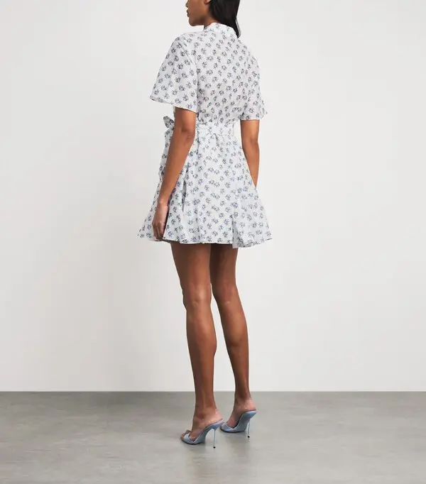 Maje Linen-blend Floral Print Mini Shirt Dress - Blue