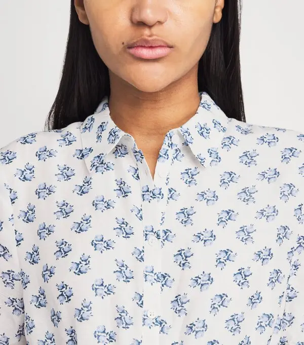 Maje Linen-blend Floral Print Mini Shirt Dress - Blue