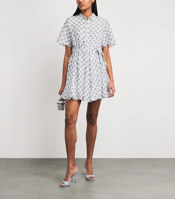 Maje Linen-blend Floral Print Mini Shirt Dress - Blue