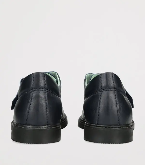 PAPOUELLI Leather Fergus Shoes With Velcro Fastening - Navy