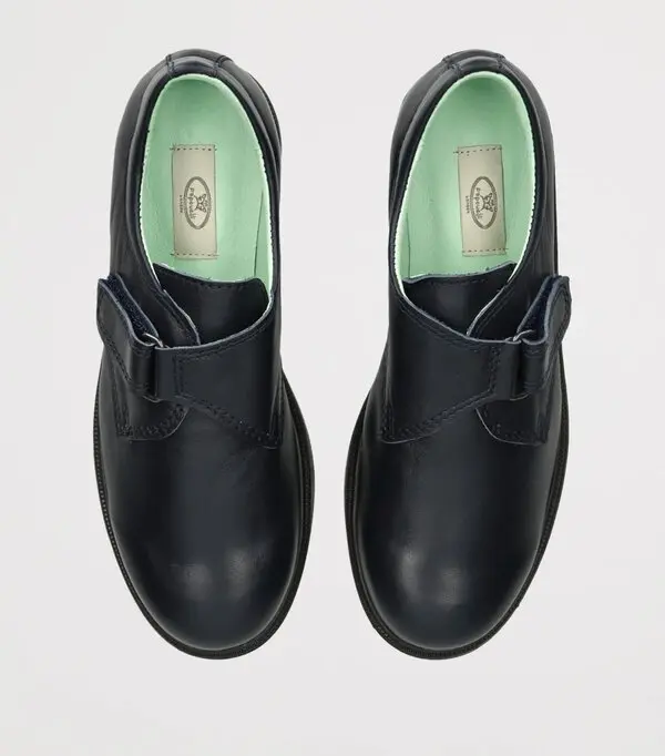 PAPOUELLI Leather Fergus Shoes With Velcro Fastening - Navy