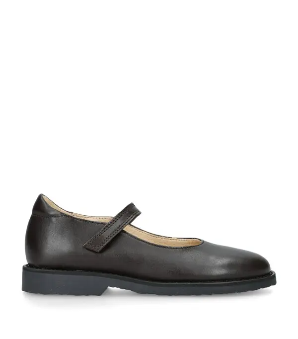 PAPOUELLI Leather Emilia Mary Jane Flats - Brown