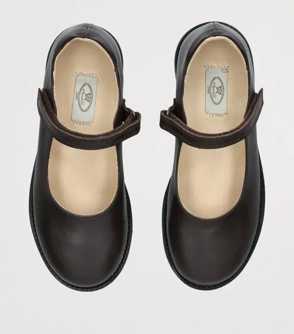 PAPOUELLI Leather Emilia Mary Jane Flats - Brown