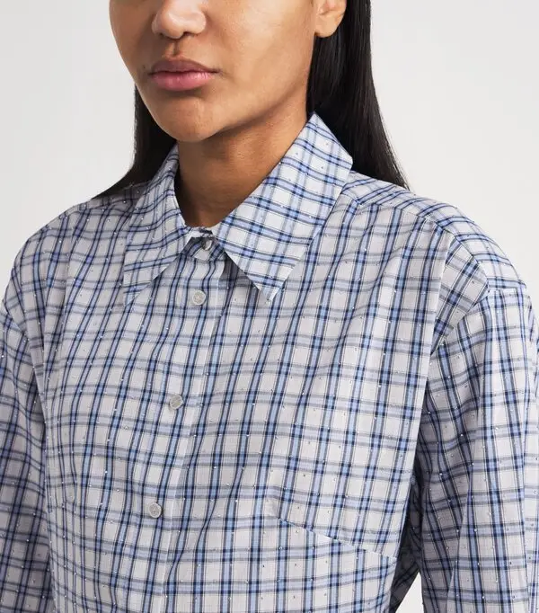 Maje Checked Rhinestone Mini Shirt Dress - White