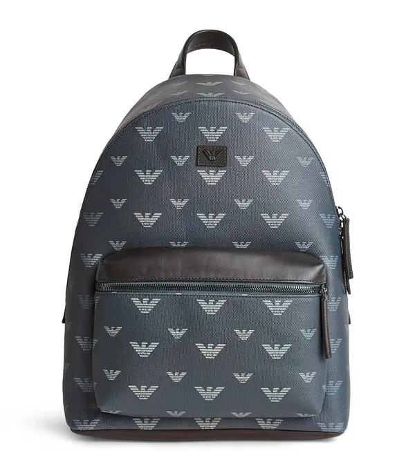 Emporio Armani Coated Canvas Eagle Motif Backpack - Blue