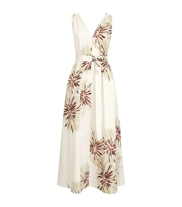 Brunello Cucinelli Floral Cotton Midi Dress - Beige
