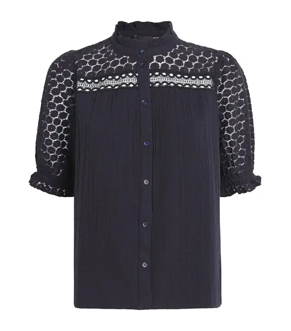 ME+EM Cotton Cheesecloth Blouse - Navy