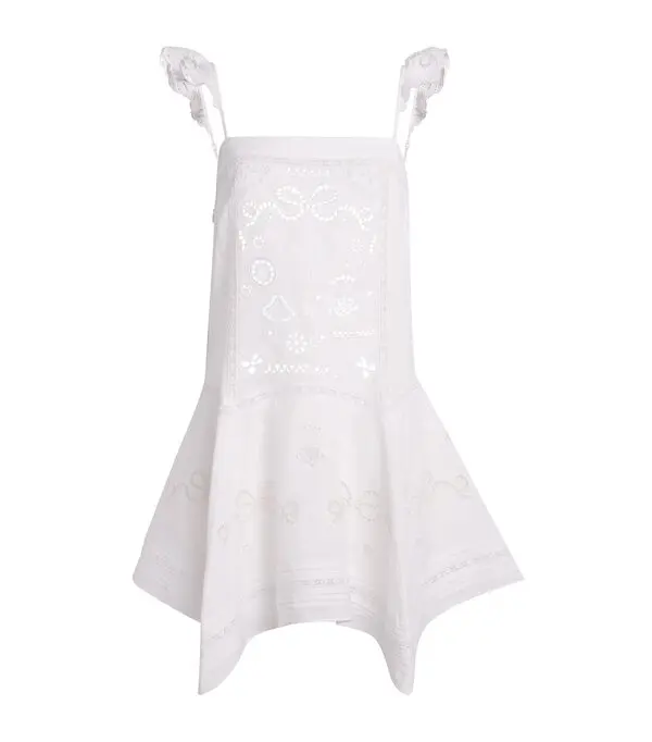 SELF-PORTRAIT Linen-cotton Embroidered Mini Dress - White