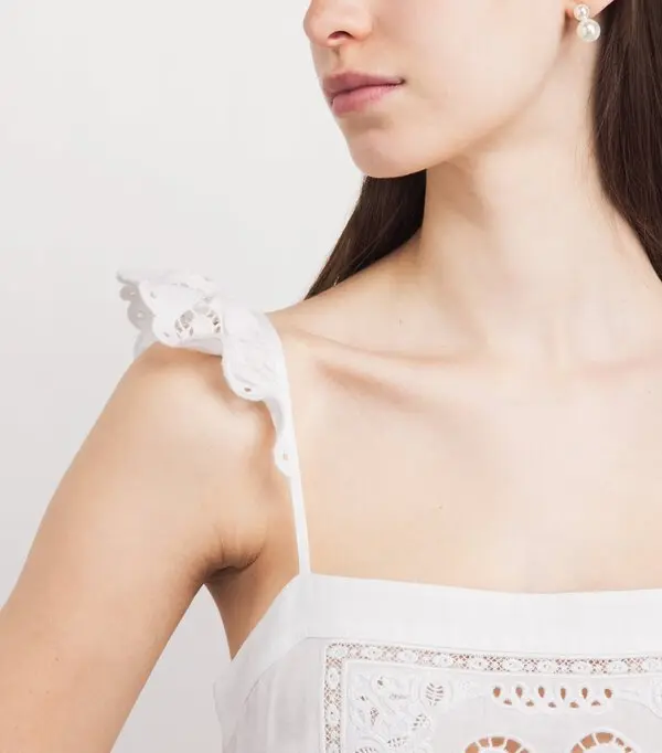 SELF-PORTRAIT Linen-cotton Embroidered Mini Dress